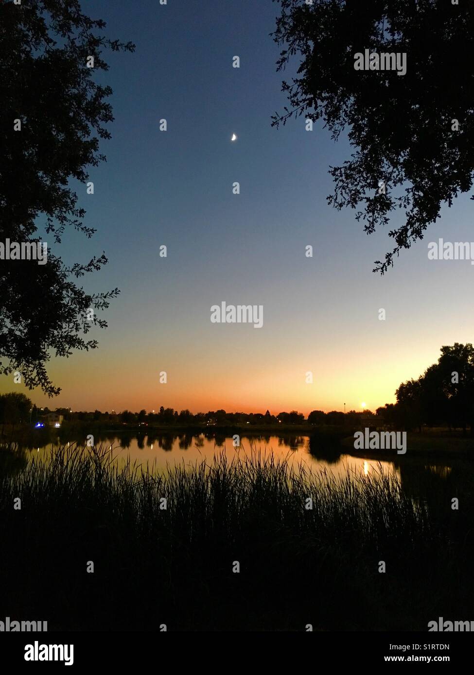 Sunset evening sky and moon Stock Photo - Alamy