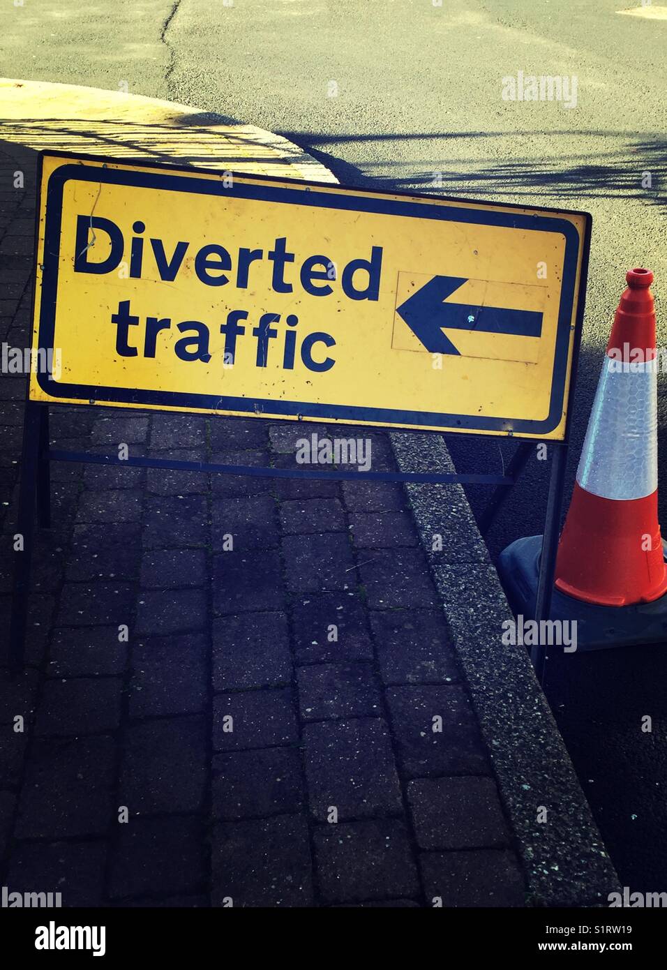 Diverted traffic sign traffic cone hi-res stock photography and images ...
