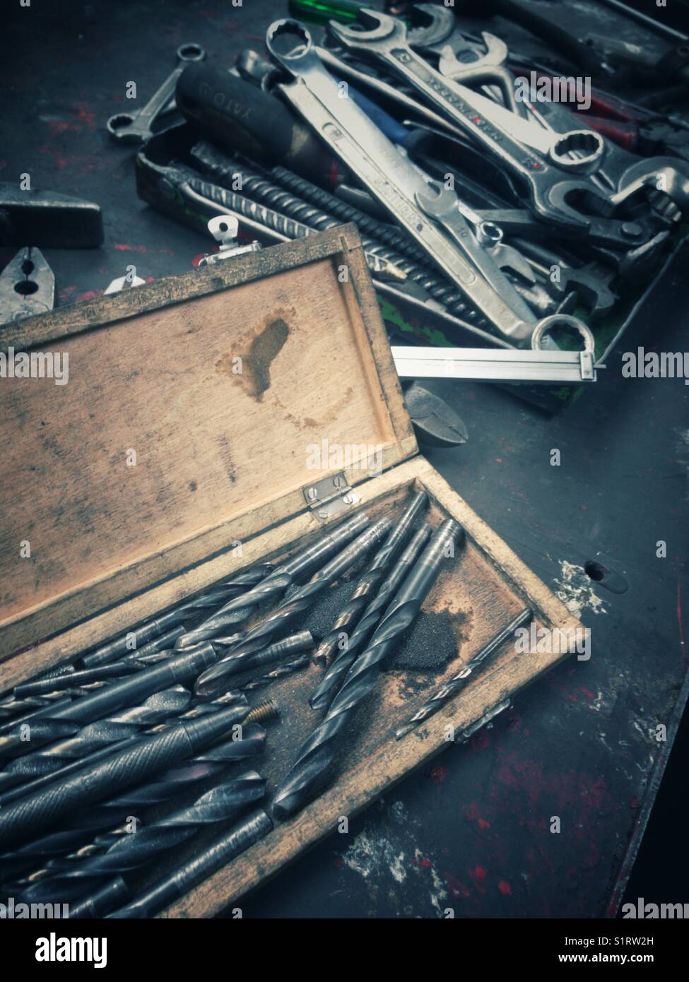 Table with tools Stock Photo - Alamy