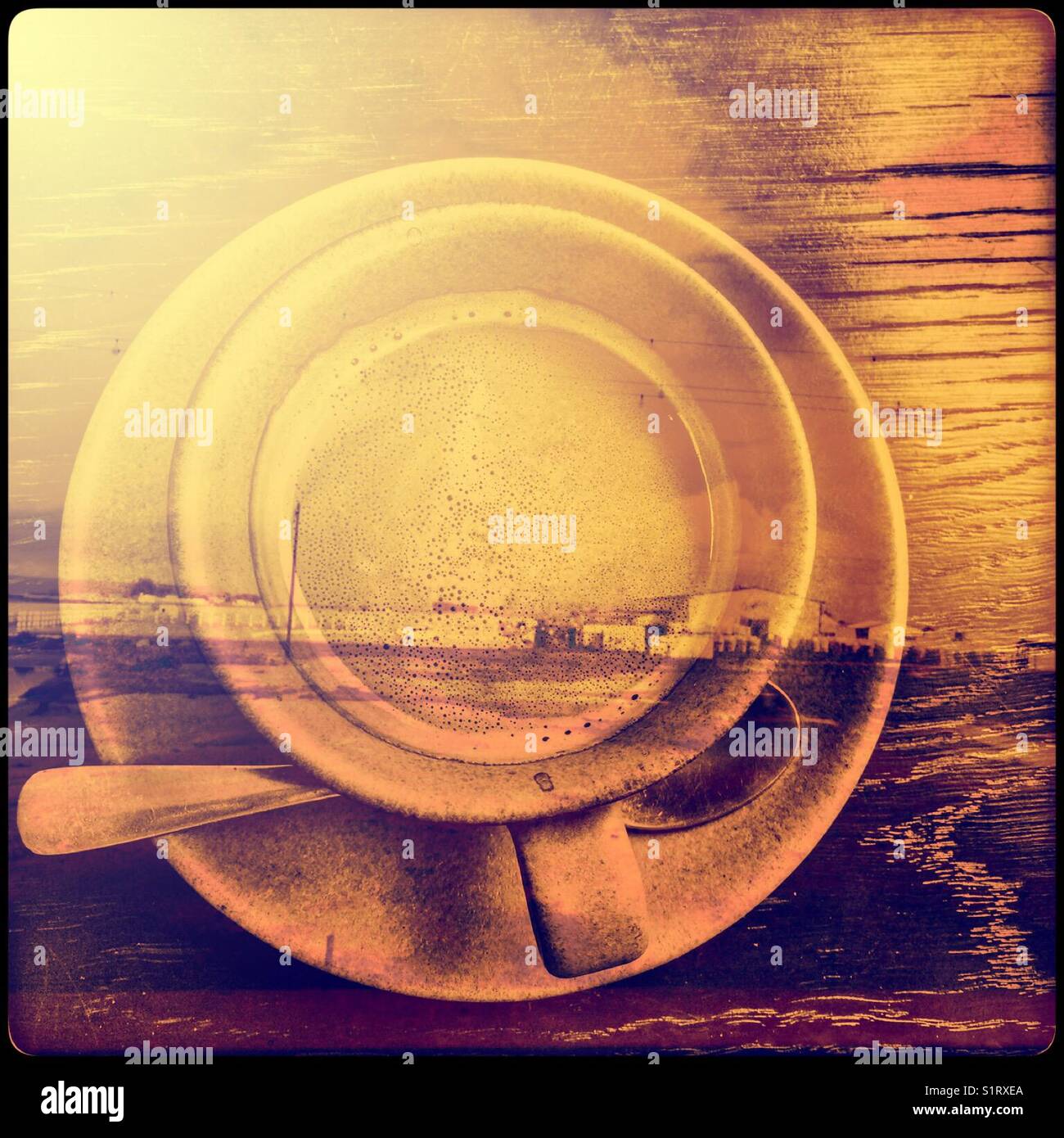 Double exposure of coffee cup and landscape Stock Photo - Alamy