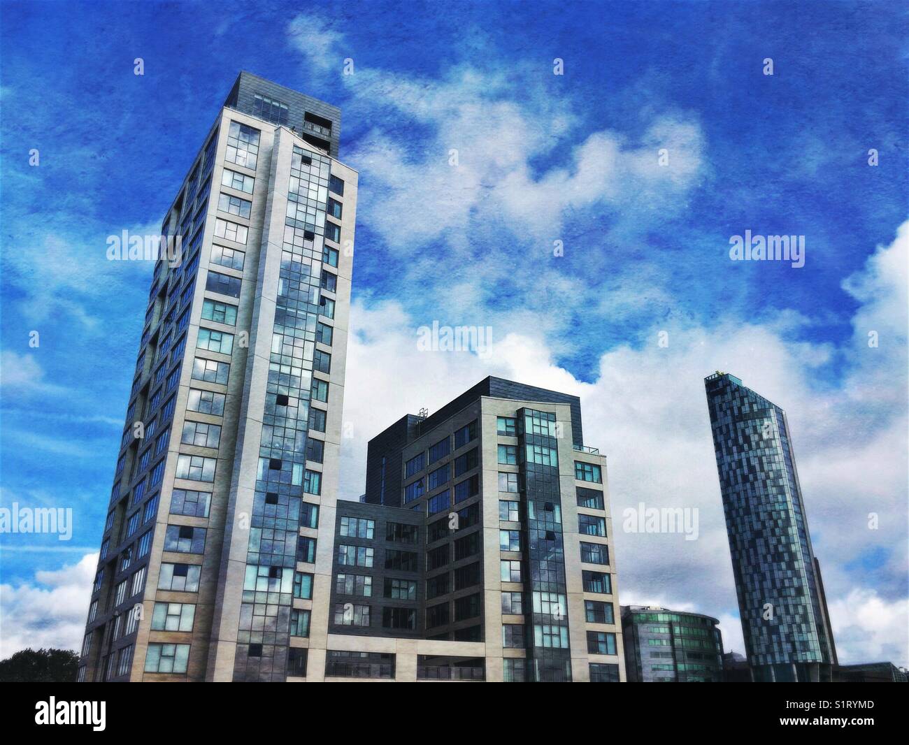 Liverpool cityscape - Aparment 55 building (left) and West Tower (right ...