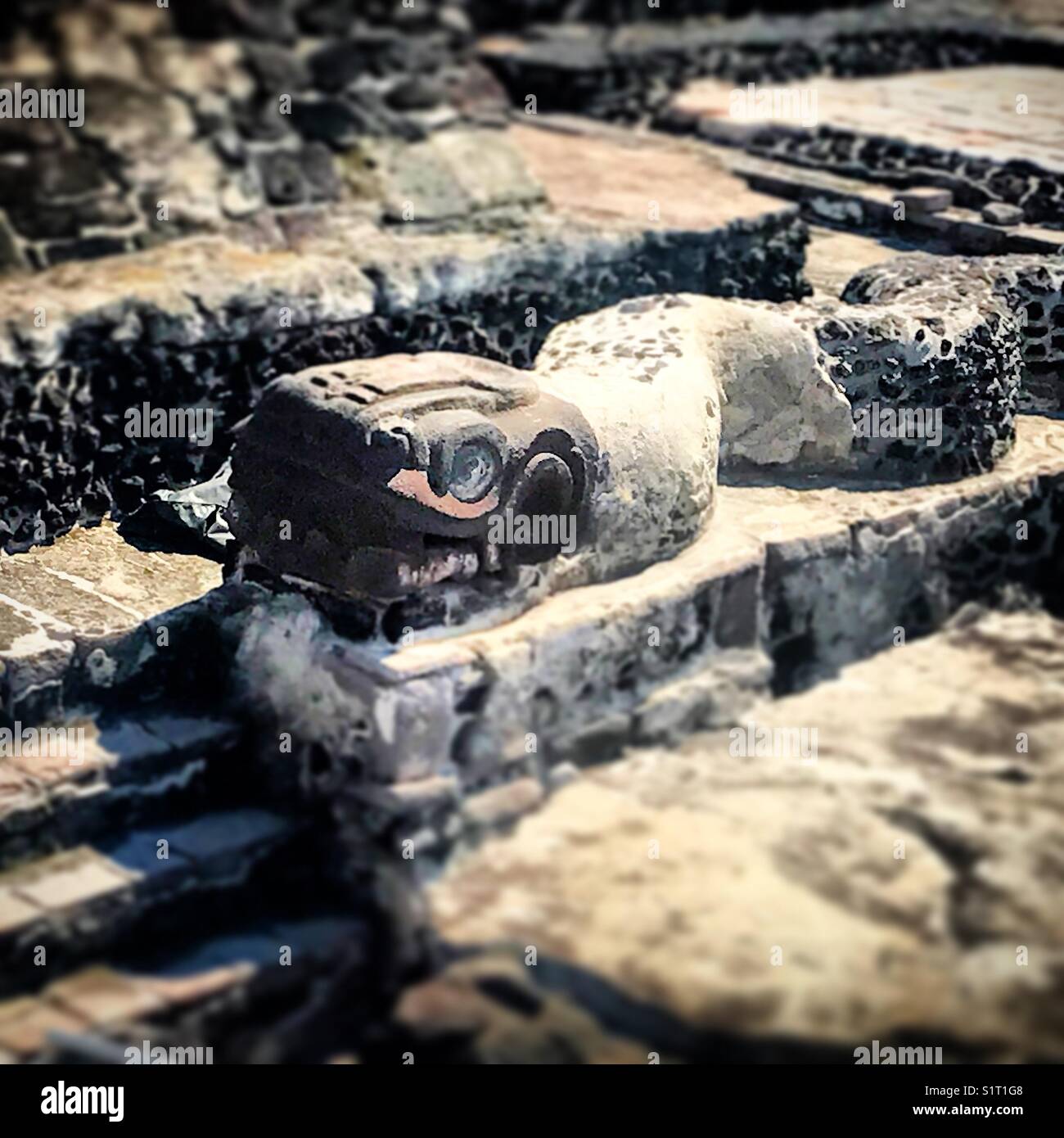 A snake decorates Templo Mayor ruins in Mexico City, Mexico Stock Photo ...