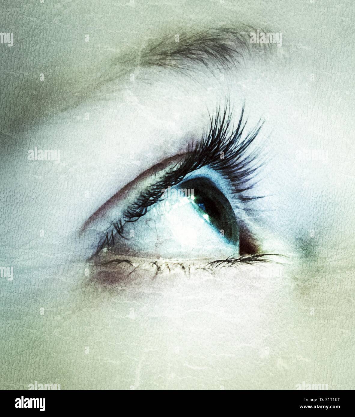 Closeup of eyeball taken from the side processed in a grunge style ...
