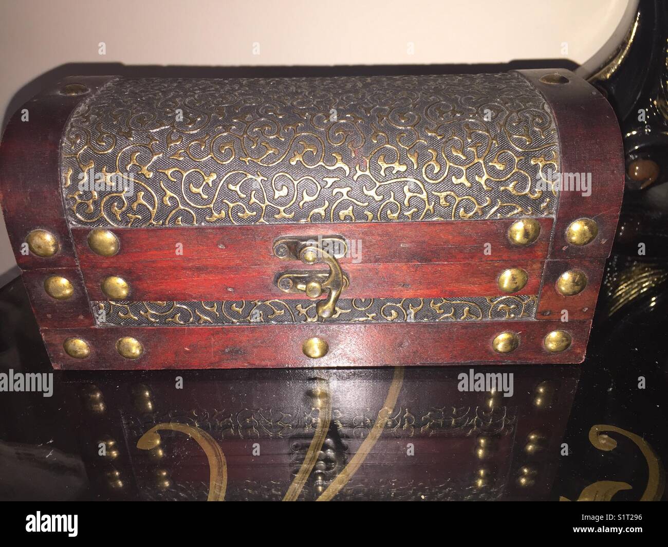 Ancient Box from wood decorated by Copper Stock Photo - Alamy