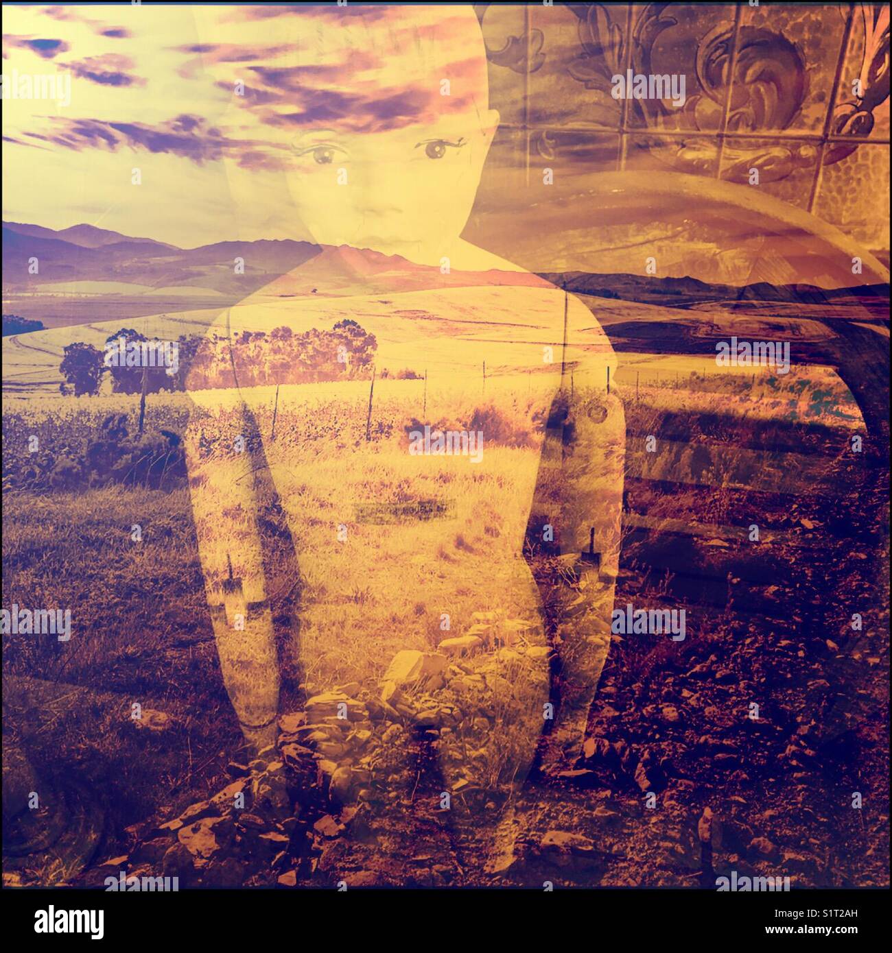 Double exposure of Victorian doll and landscape Stock Photo - Alamy