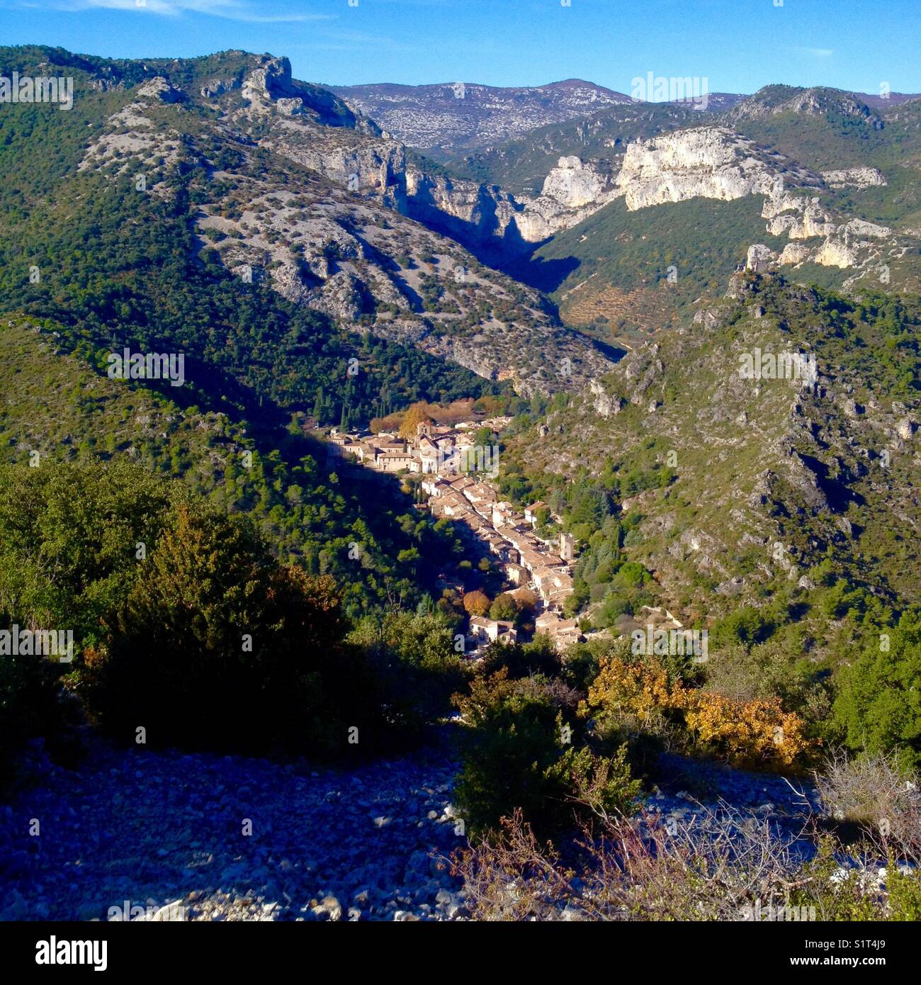 St Guilhem Le Desert, one of most beautiful village of France Stock ...