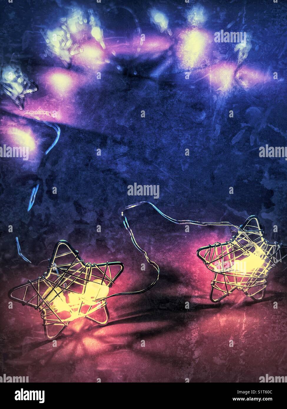 Christmas, wire star shaped fairy lights Stock Photo - Alamy