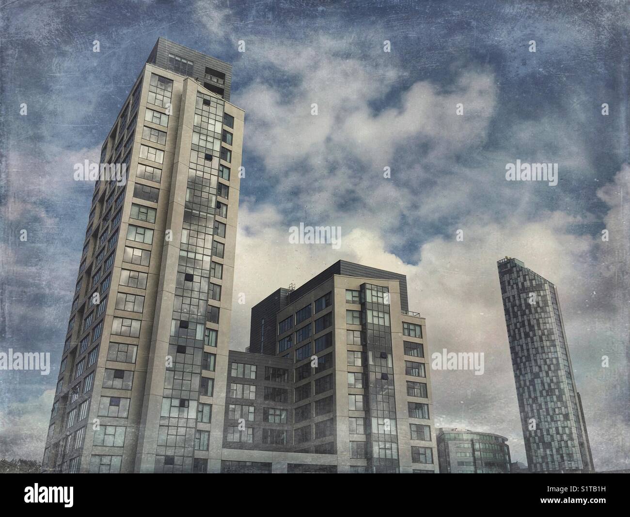 Liverpool cityscape- Apartment 55 building (left) and West Tower (right ...