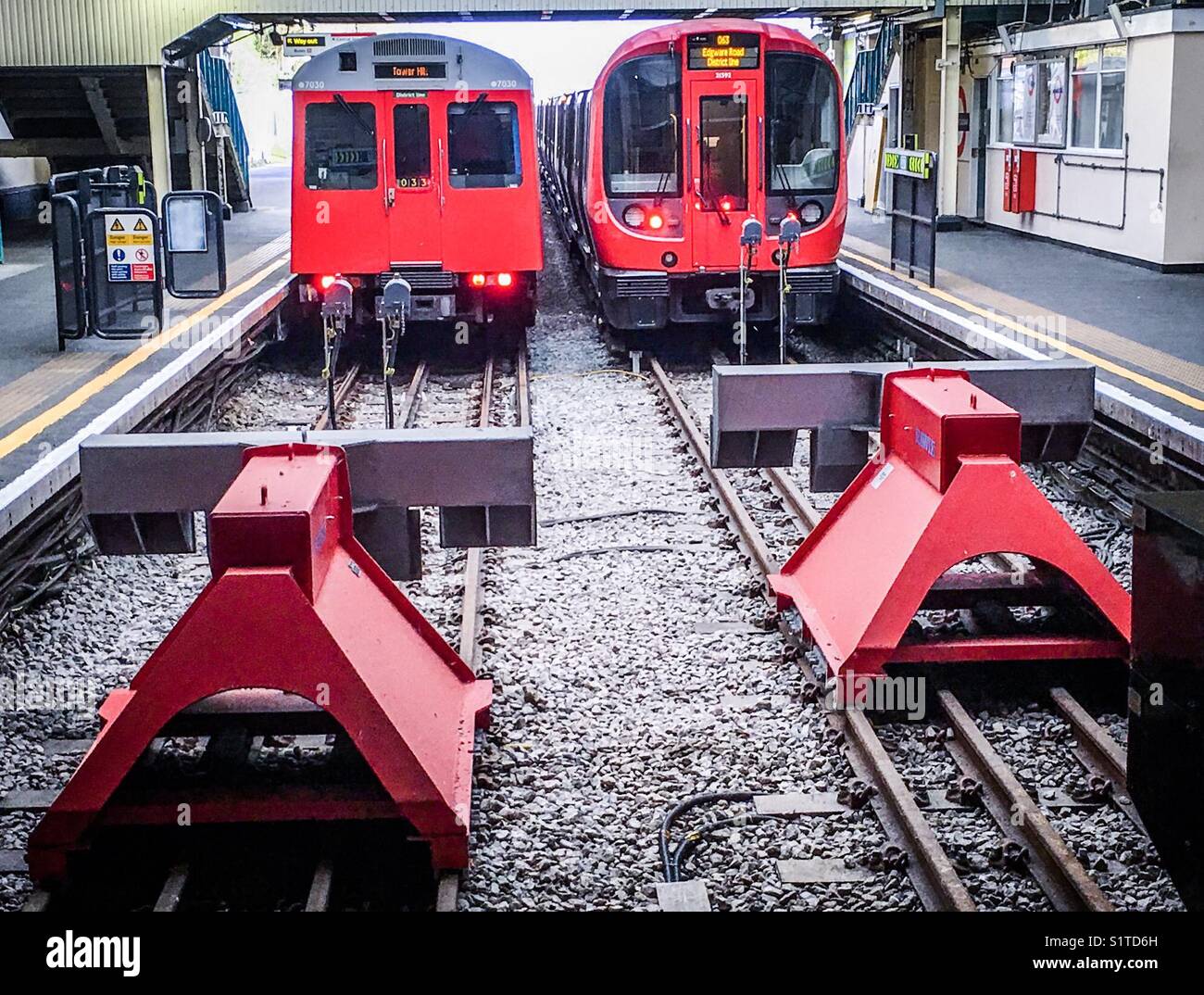 Ealing Broadway London Underground train Station. The buffers, the part ...
