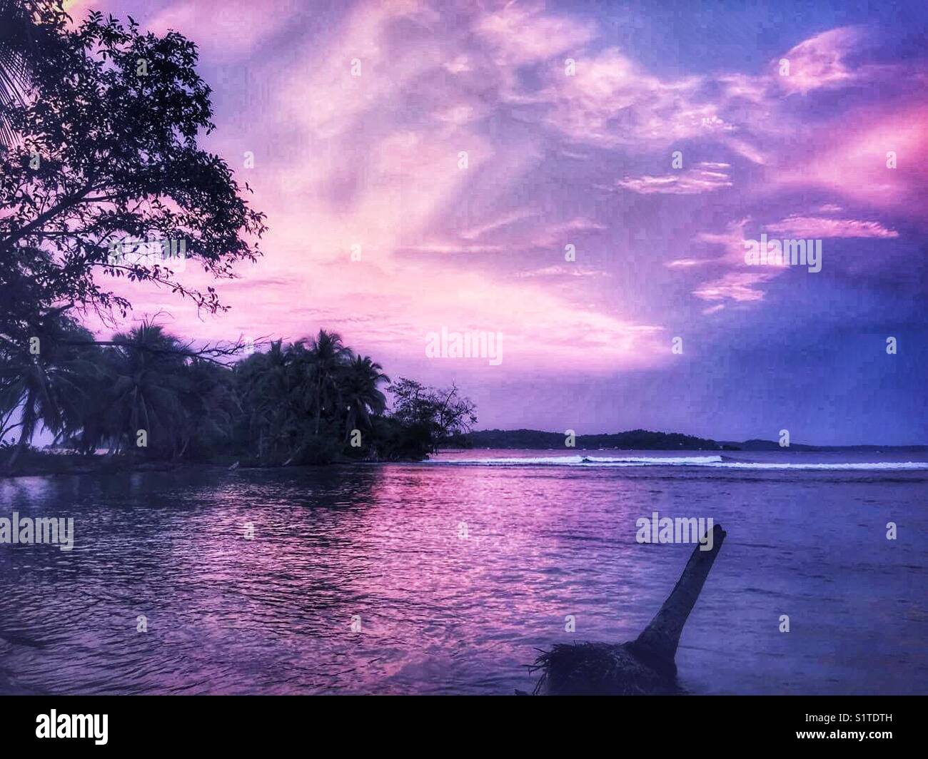 Purple sunset beach Stock Photo - Alamy