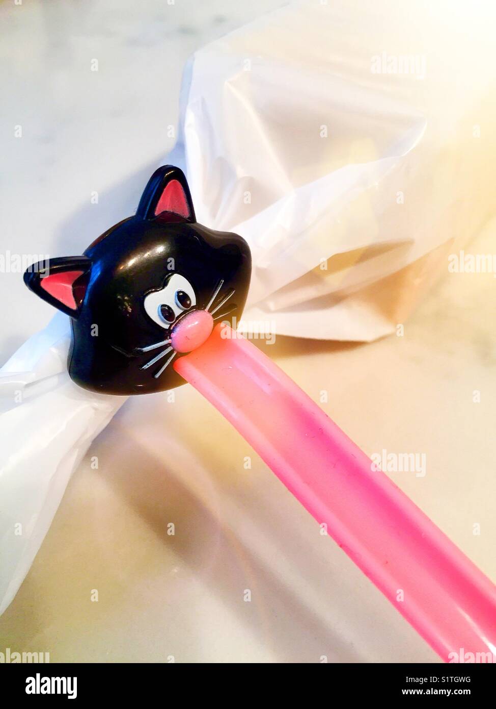 Humorous novelty bag clip of cat face and tongue, USA Stock Photo - Alamy