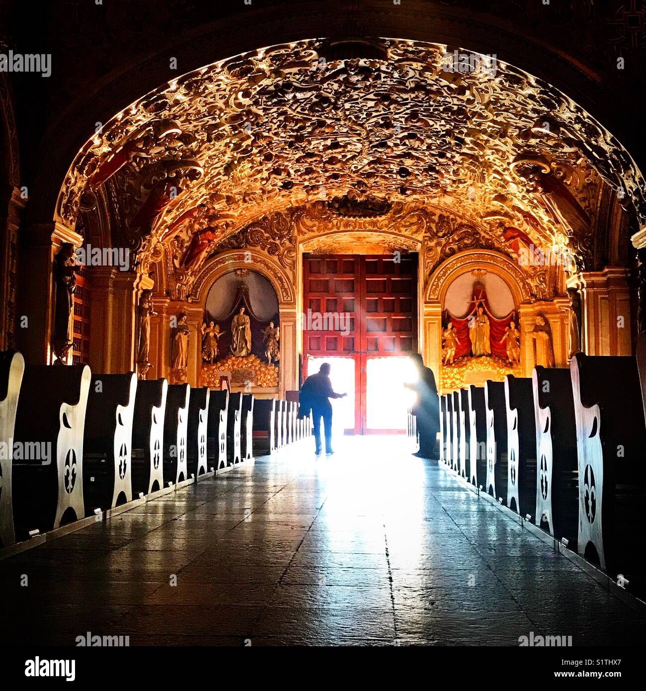 People walk inside Santo Domingo church in Mexico City, Mexico Stock ...