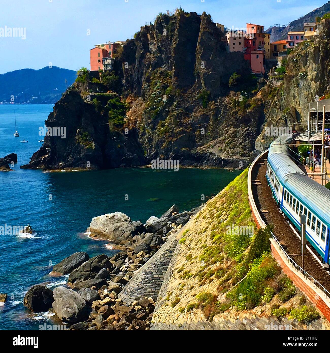 Train ride along Italy coast Stock Photo - Alamy