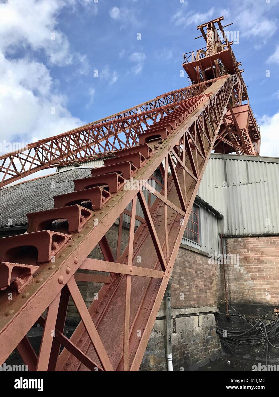Pit head winding gear at the former Lewis Merthyr colliery in Porth ...