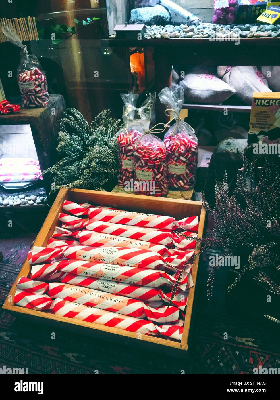 The window of a candy shop in Stanla Gan in Stockholm, Sweden Stock ...