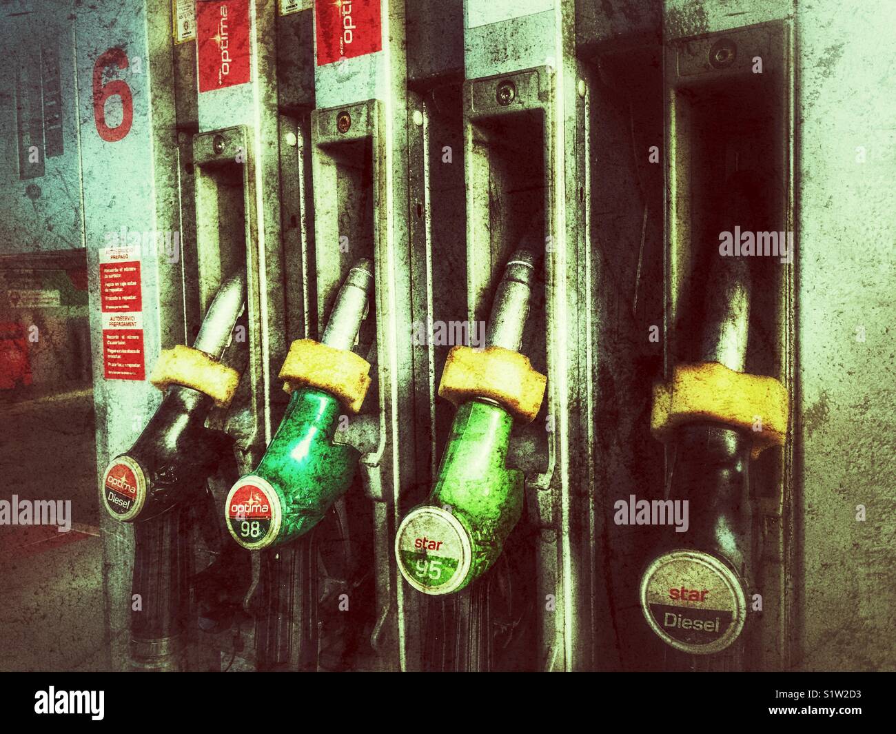 The pumps at a filling station Stock Photo - Alamy