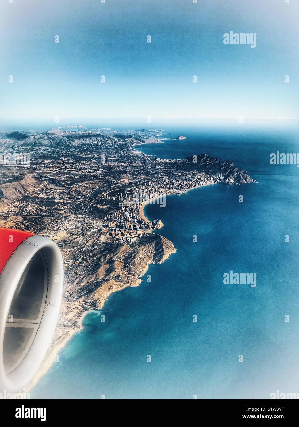 View from aeroplane. Flying over the Costa Blanca, Spain with the ...