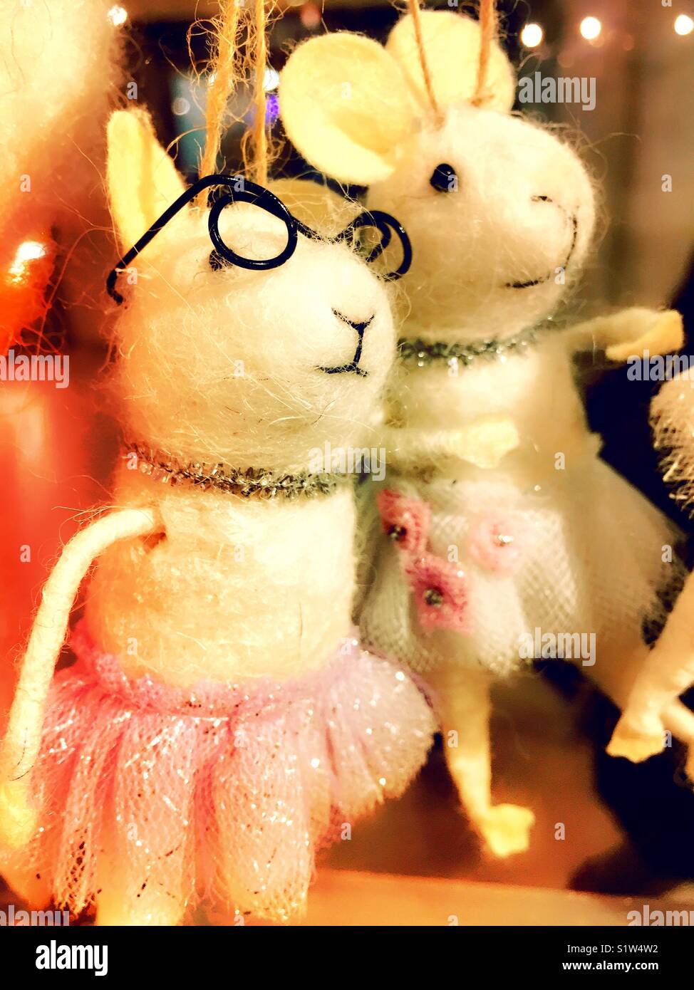 Close up of wool felted mouse ornaments at Christmas time Stock Photo ...