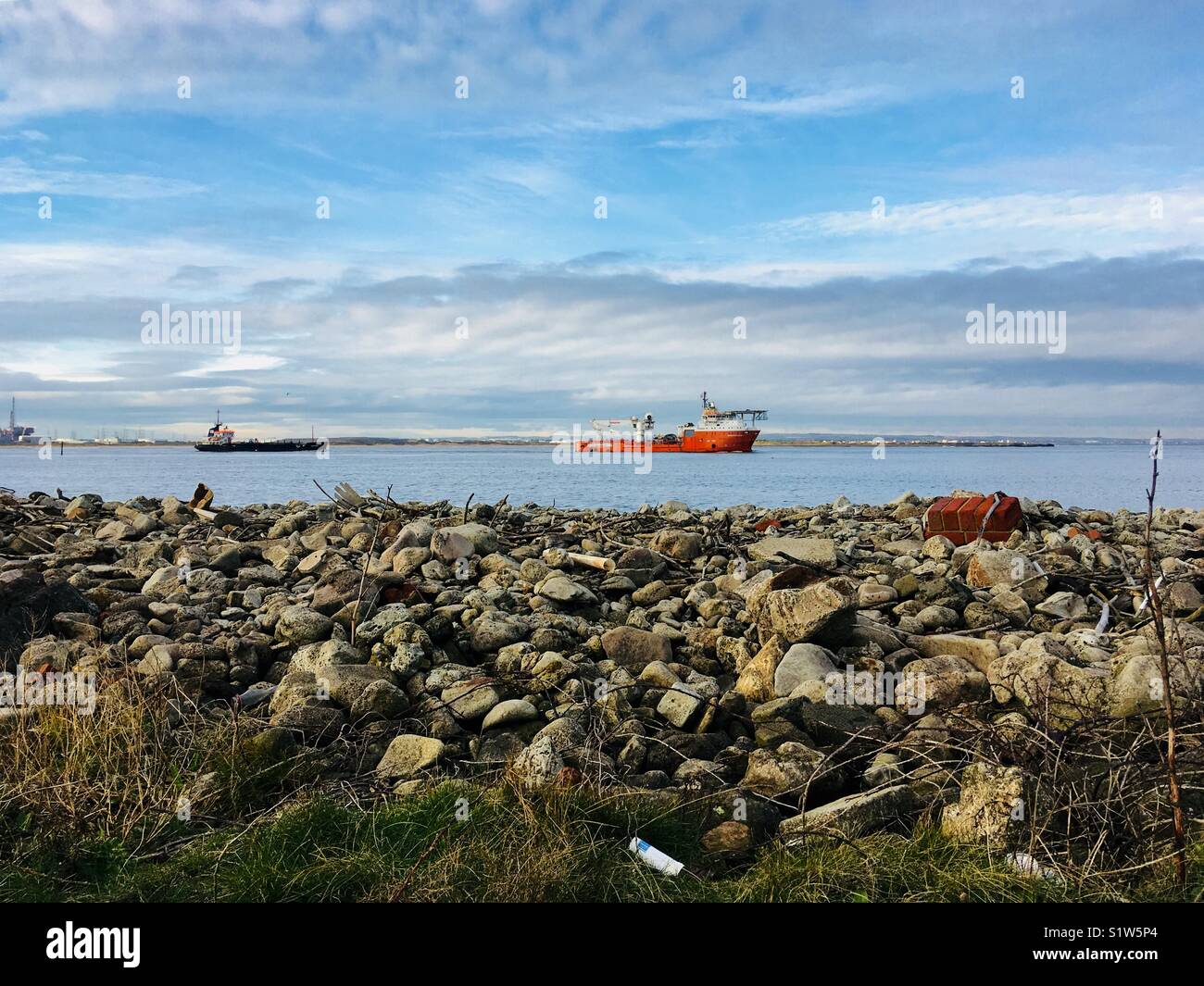 A ship passes by Paddy’s Hole in Redcar, Teesside Stock Photo - Alamy