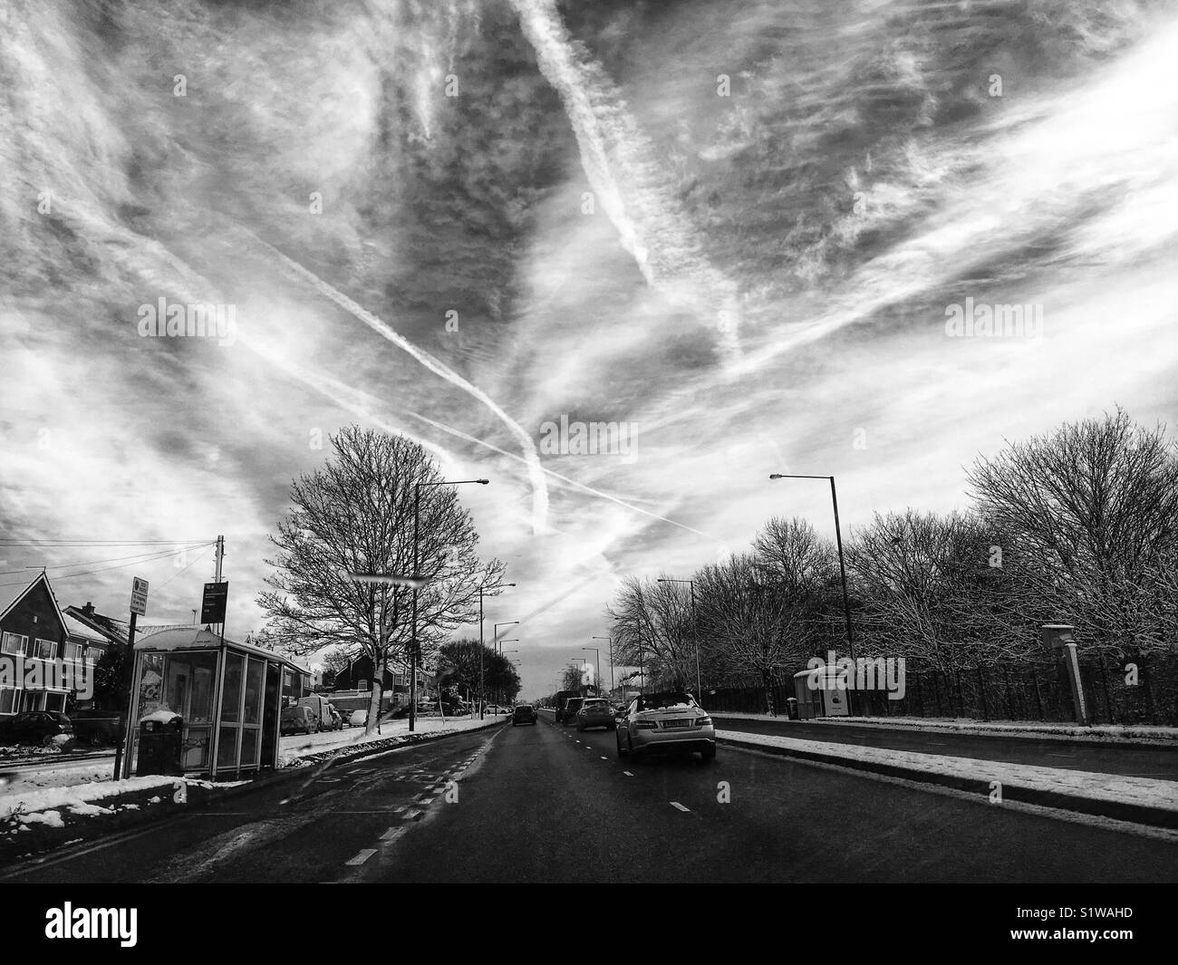 Con trails in the winter Stock Photo - Alamy