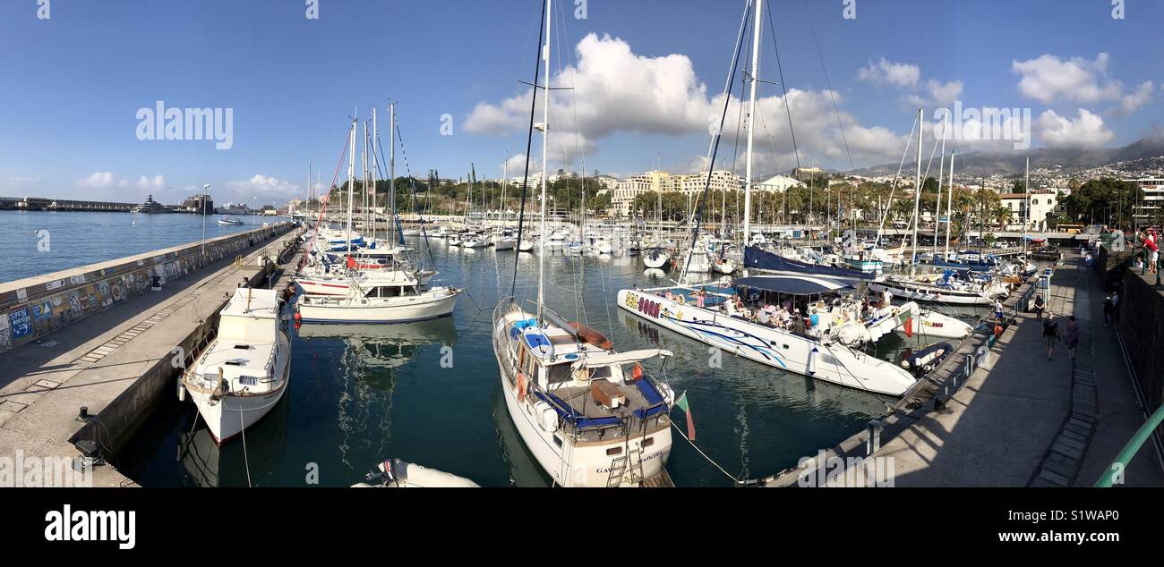 Panoramic view of the harbor in Funchal, Madeira Island, Portugal Stock ...