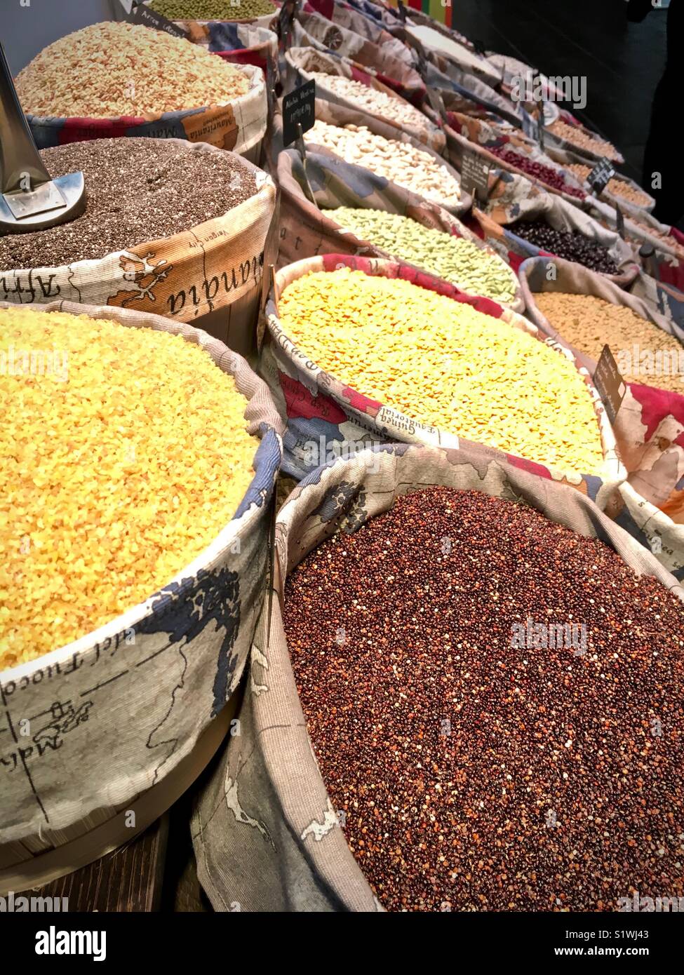 Many varieties of rice for sale at Spanish market Stock Photo - Alamy
