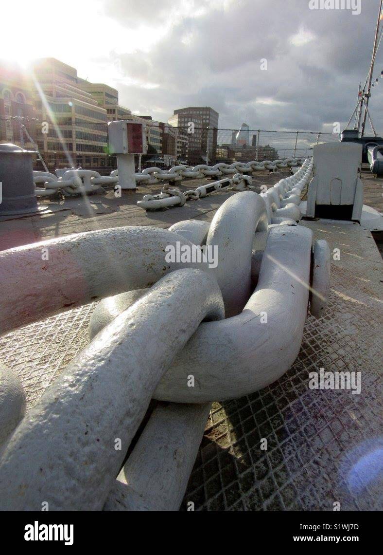 Anchor chain on HMS Belfast, London, UK Stock Photo - Alamy