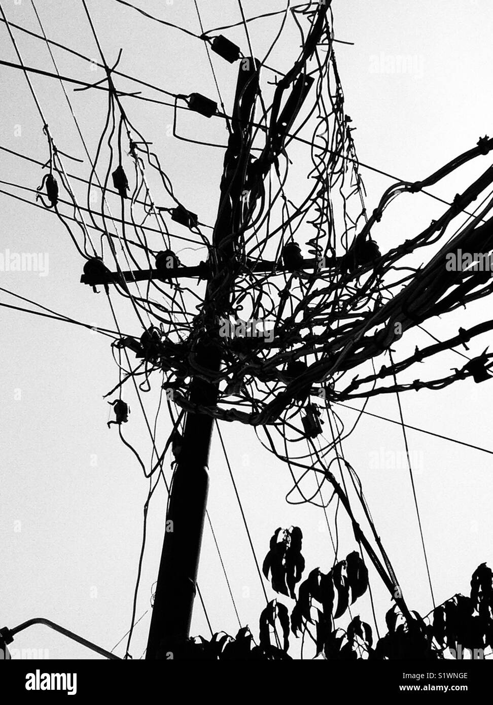 Messy electric wires Black and White Stock Photos & Images - Alamy