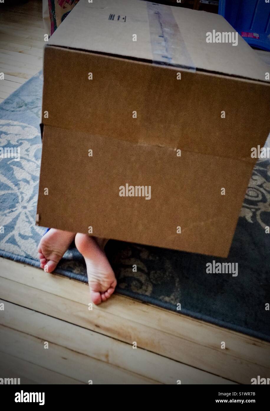 A child hiding in a cardboard box Stock Photo - Alamy