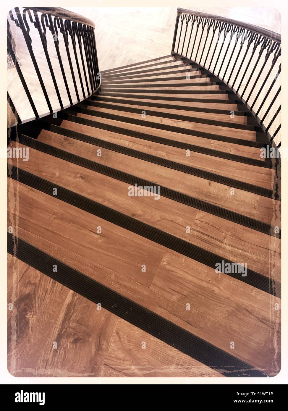 Wooden staircase shot looking down Stock Photo - Alamy