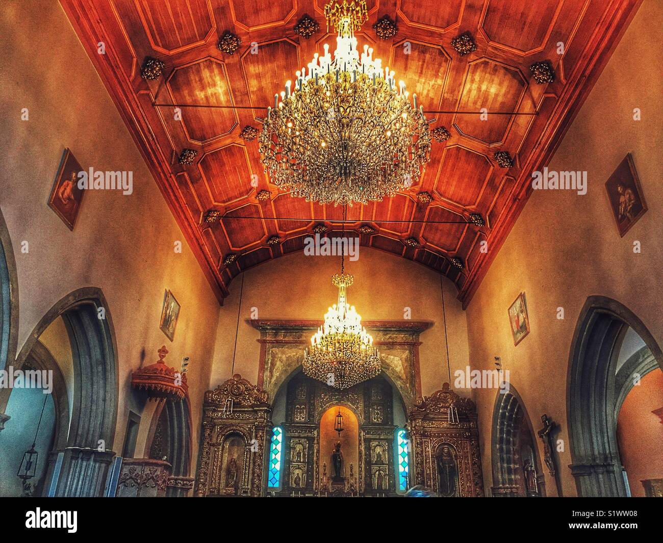 Chandeliers and wooden ceiling, Igreja de Sao Bento, Church of Saint ...