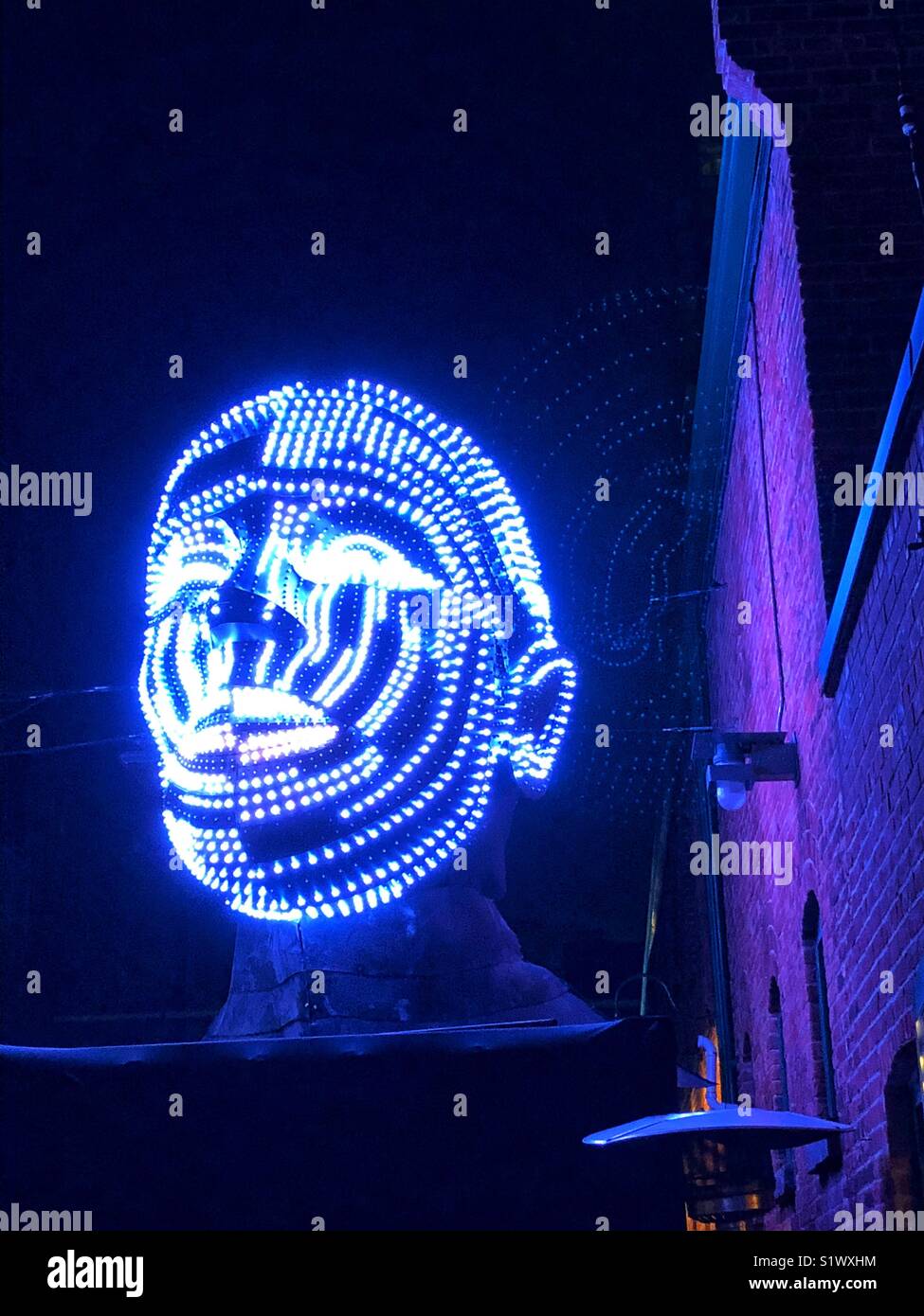 Illuminated head sculpture displayed at Toronto’s Light Festival Stock ...