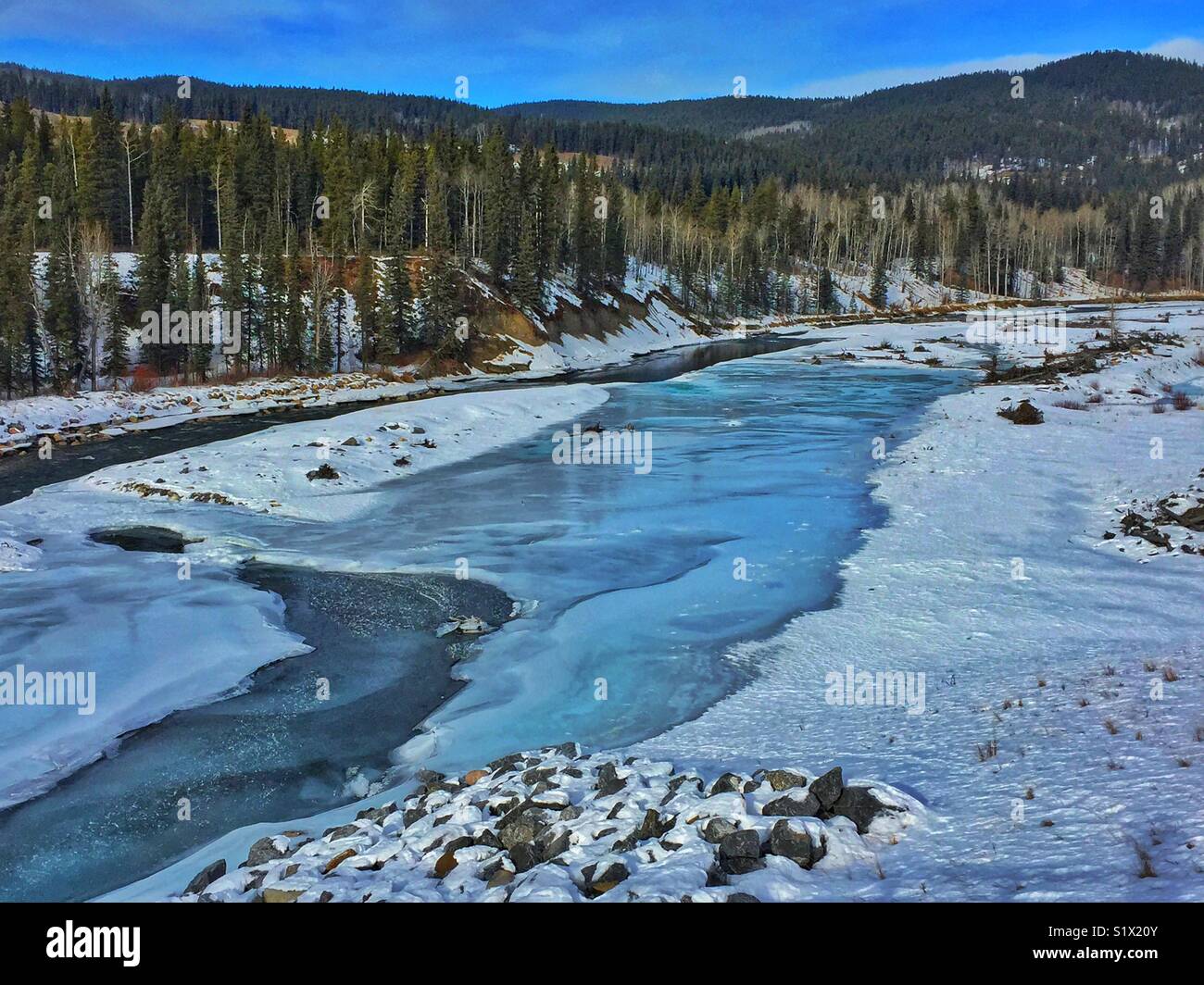 Elbow River In winter, Alberta, Canada Stock Photo - Alamy