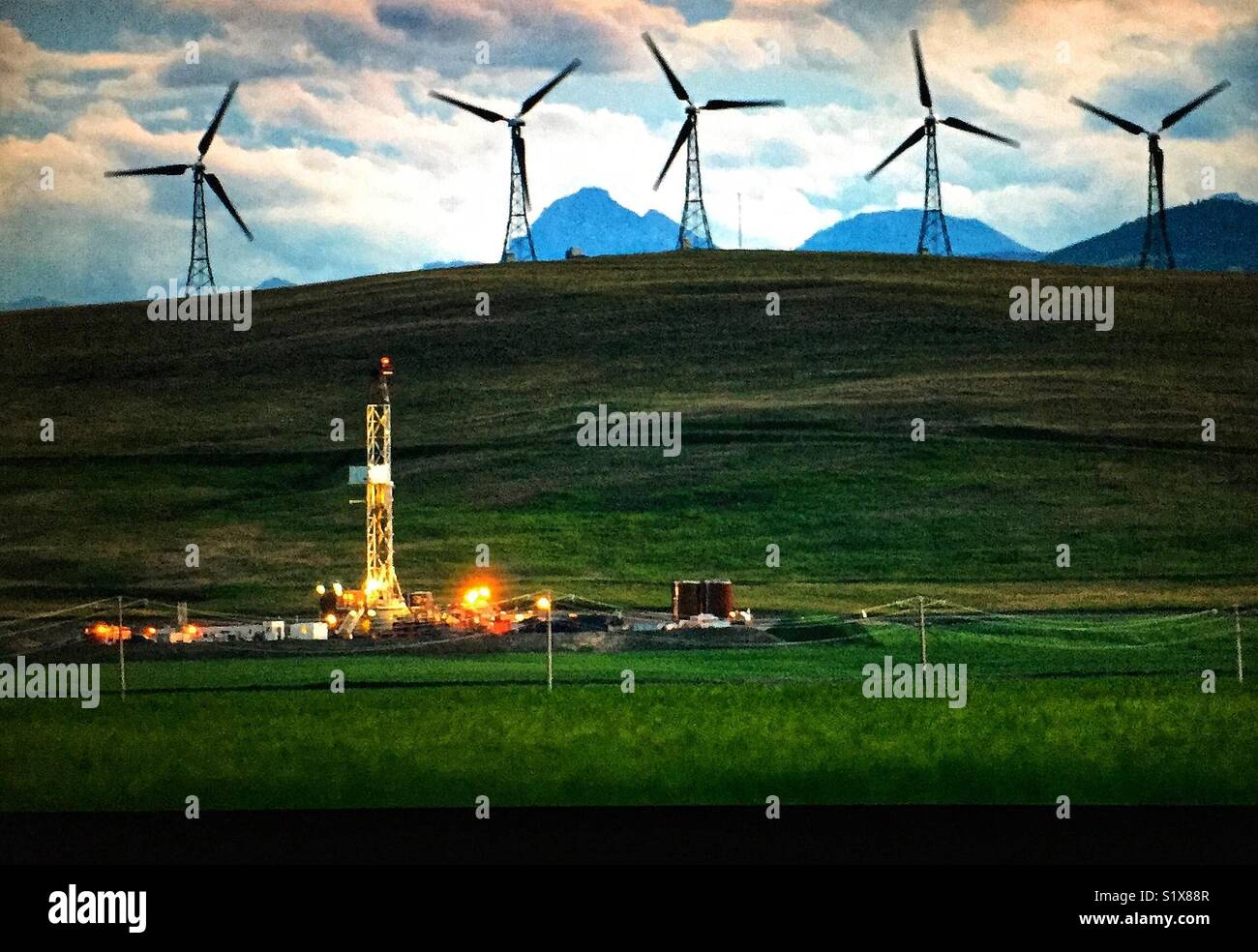 Wind farm in Alberta, Canada and gas well Stock Photo - Alamy