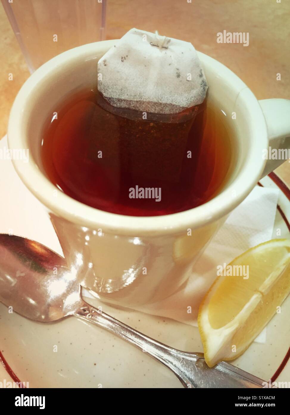 Teabag steeping at a restaurant diner, United States Stock Photo - Alamy
