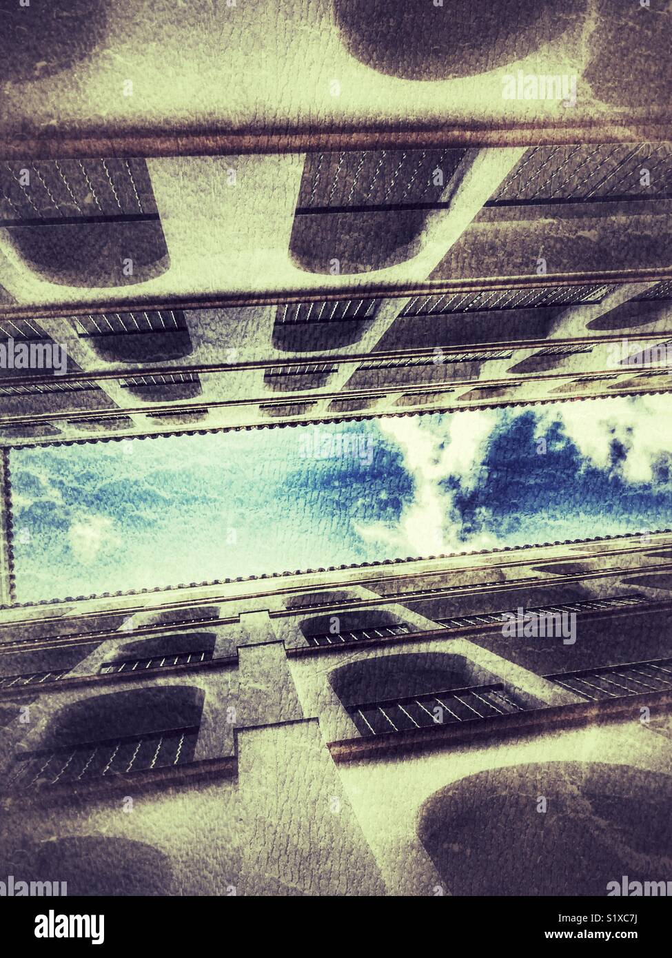 Interior courtyard of a Spanish apartment block, low angle view Stock ...
