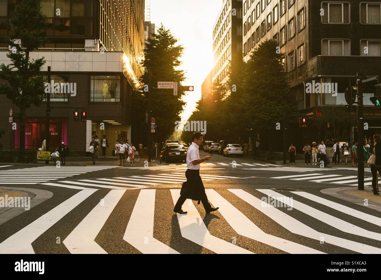 A man walks over a crossing in Tokyo, Japan Stock Photo - Alamy
