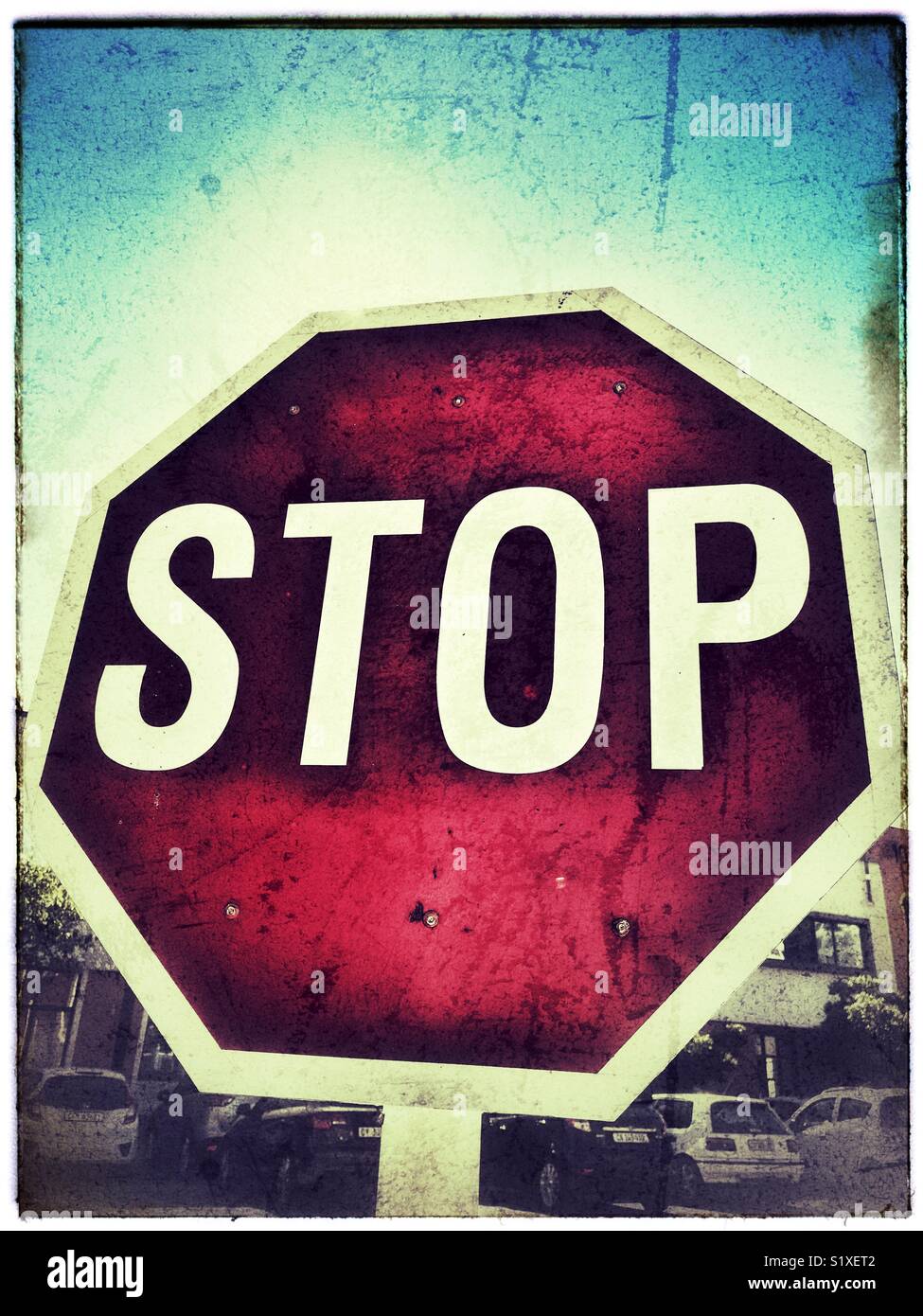 Stop sign, heavy use of filters Stock Photo - Alamy