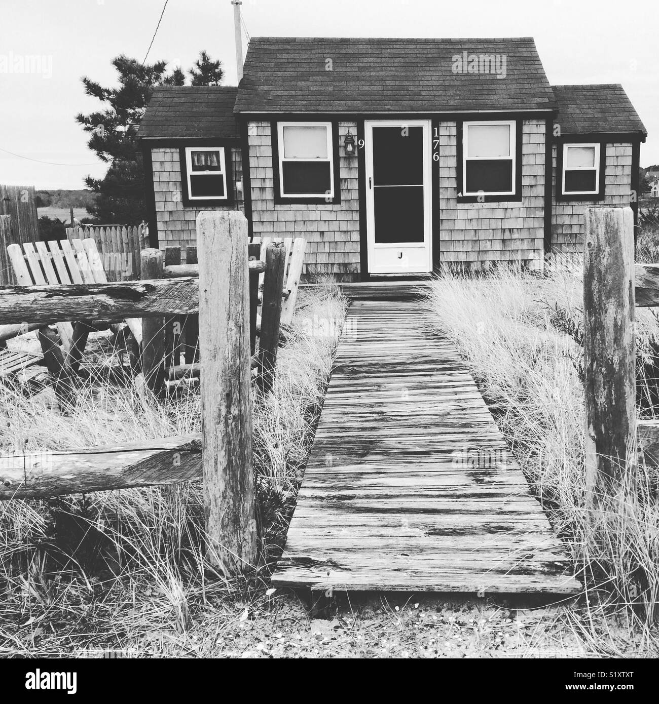 Walkway leading to a cottage near the beach, Cape Cod, Massachusetts ...