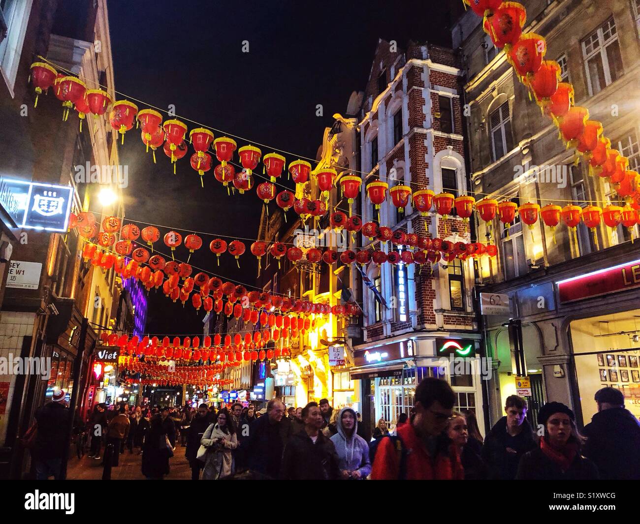 Chinatown in London is busy with people at Chinese New Year Stock Photo ...