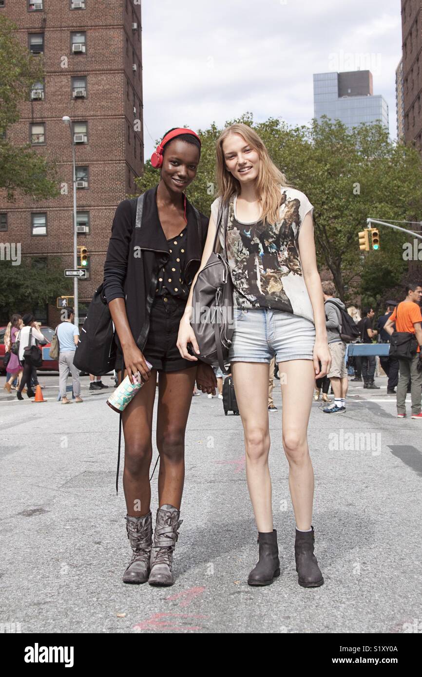 Two beautiful fashion models street style, New York fashion week Stock ...
