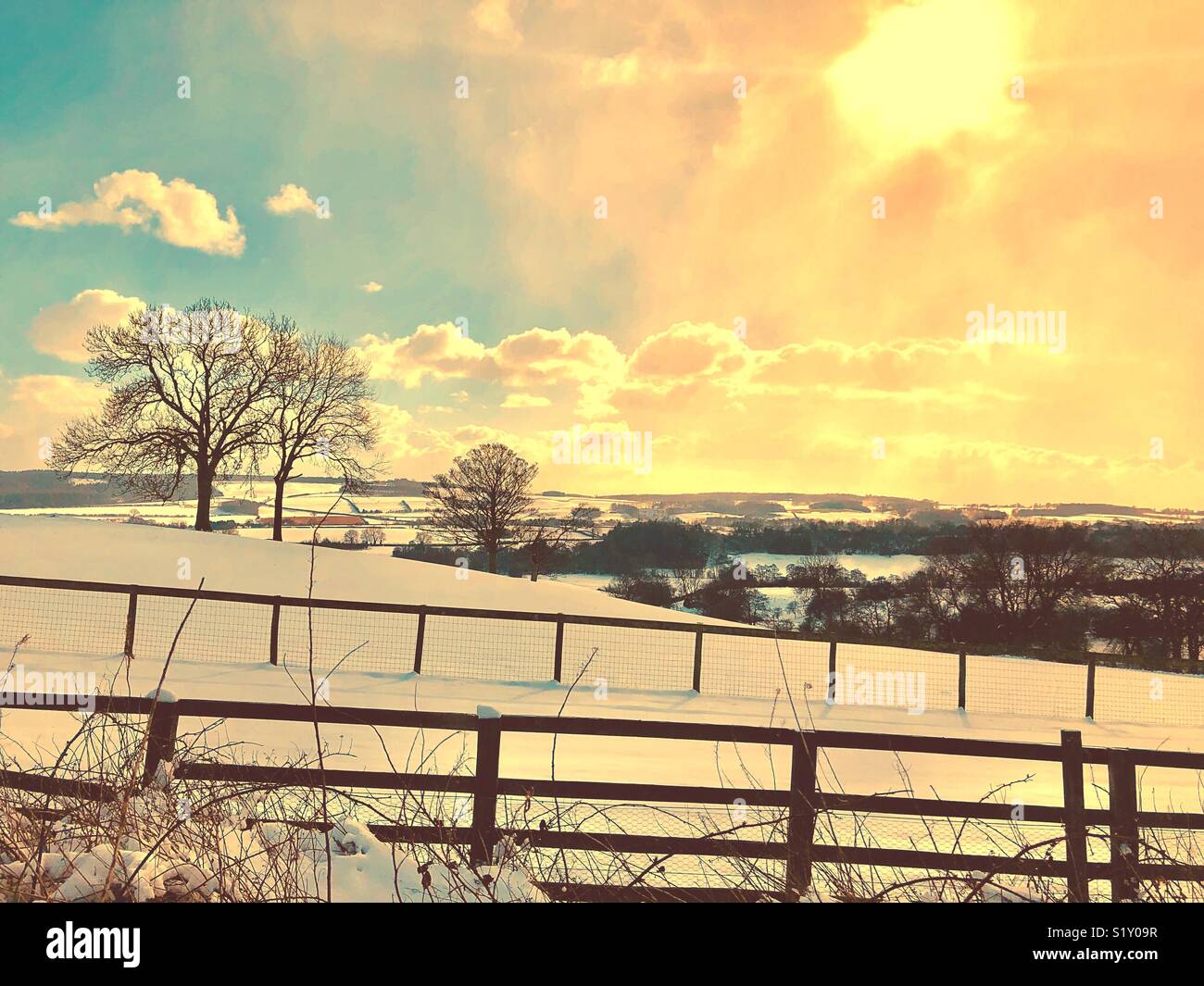 Winter sunset and snow in Yorkshire valley Stock Photo - Alamy