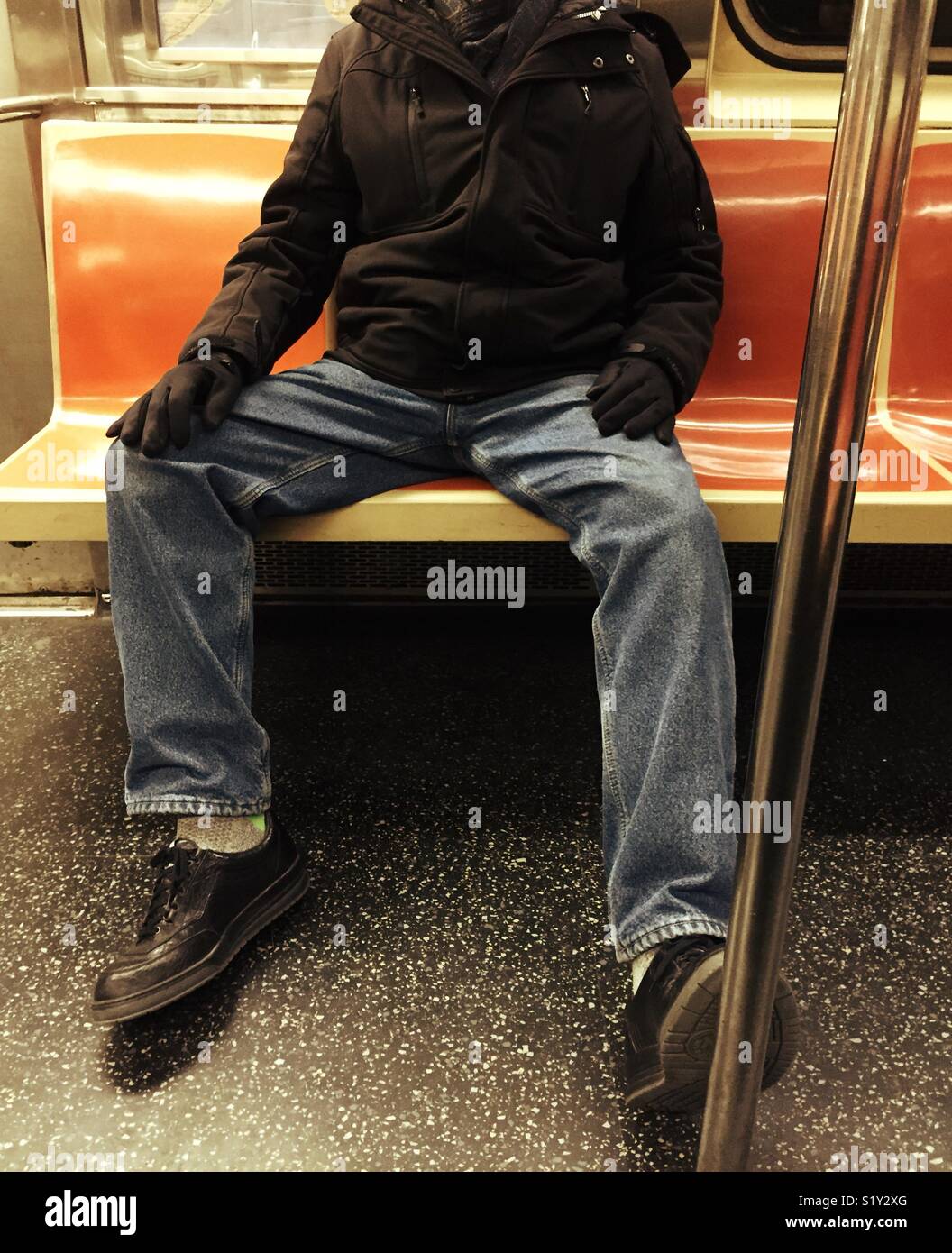 Adult Male Manspreading And Hogging Seats On New York City Subway Usa