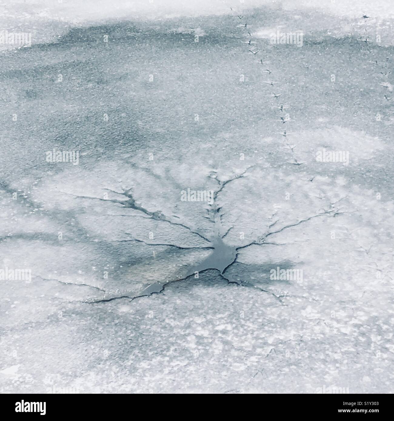 Ice cracking on a frozen river Stock Photo - Alamy