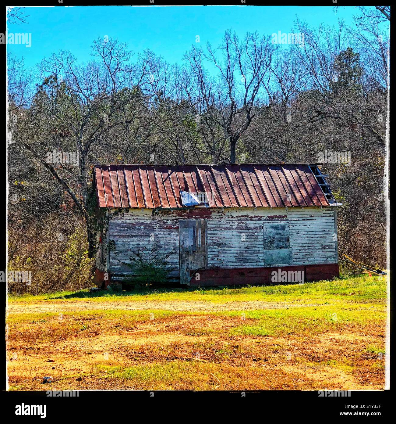 Old shack in field Stock Photo - Alamy