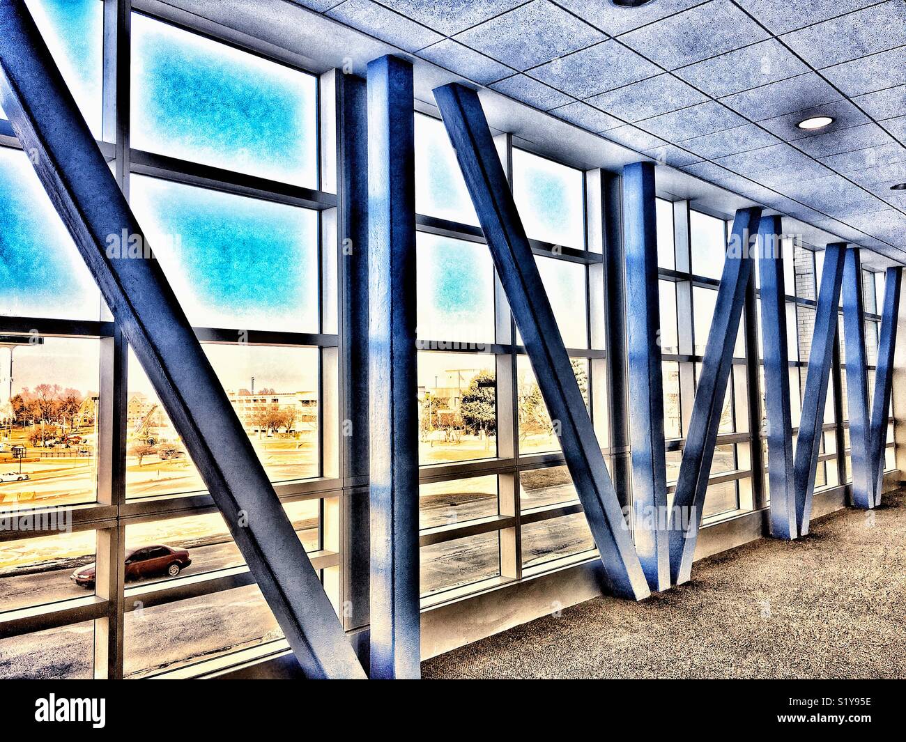 View from inside skywalk looking towards road Stock Photo - Alamy