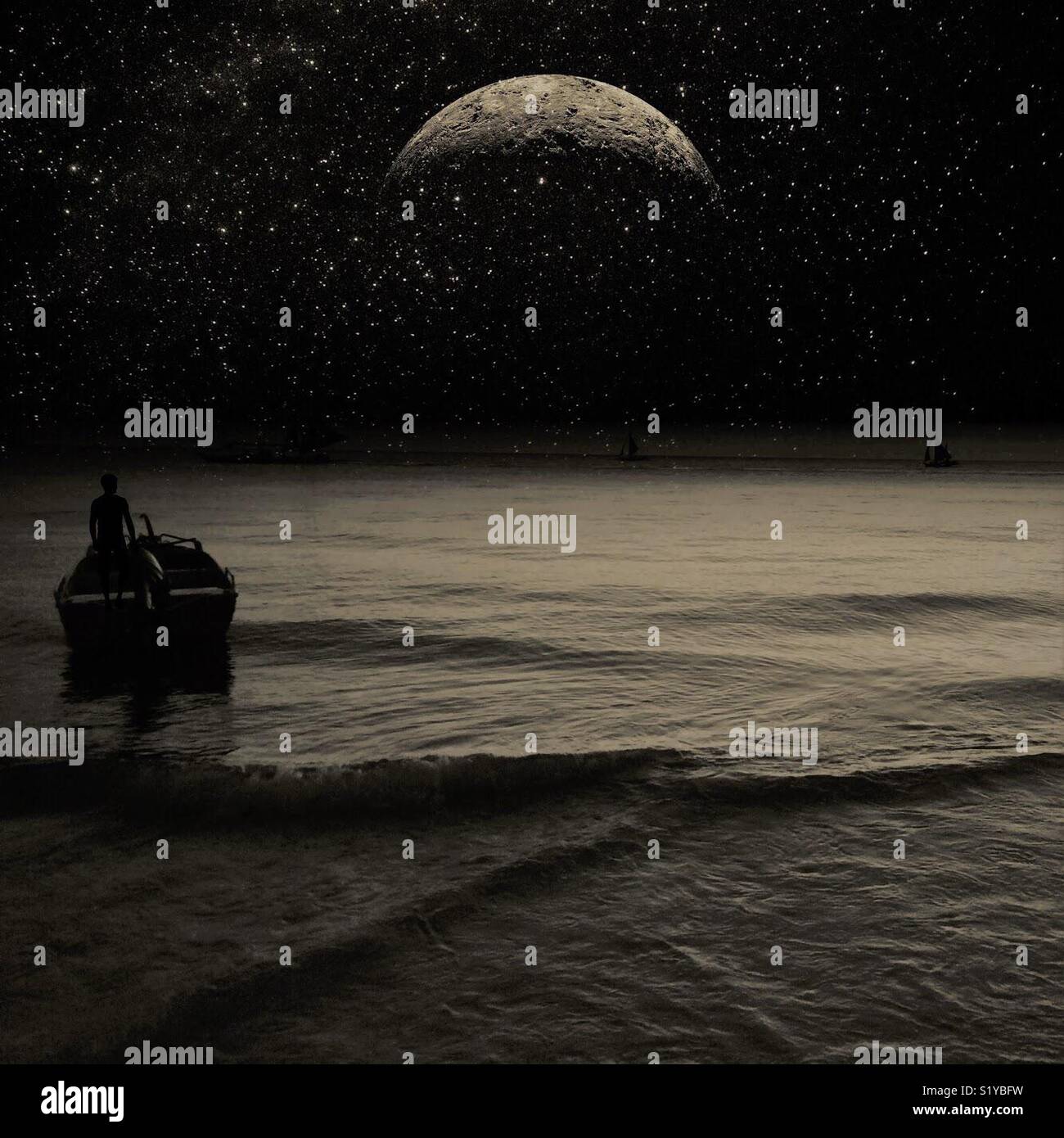 Ocean at night Stock Photo - Alamy