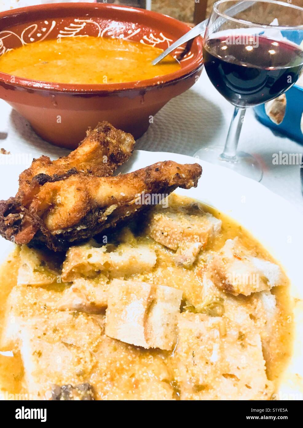 Fish roe soup and fried fish Stock Photo - Alamy