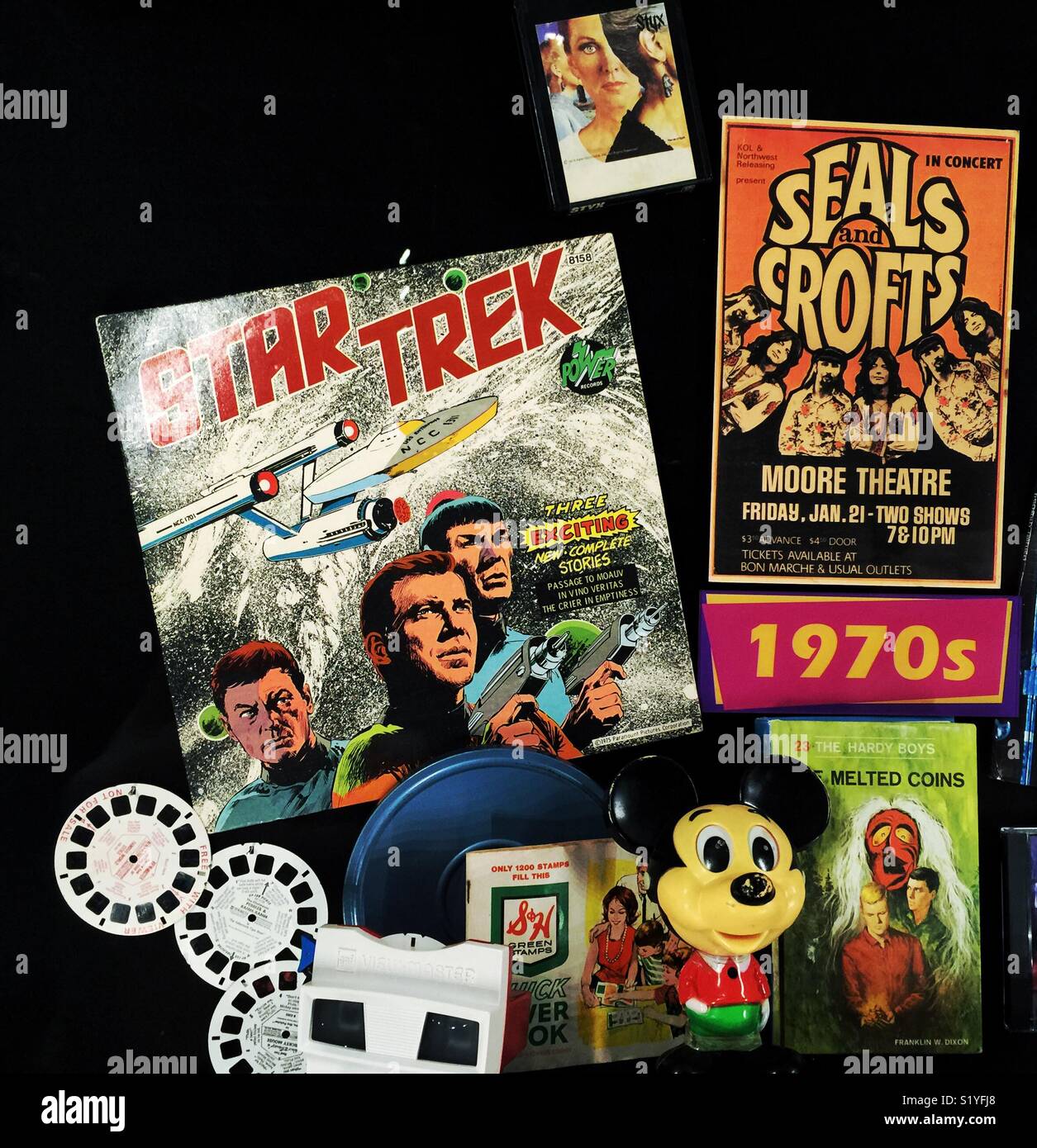 1970 artifacts on display in history museum Stock Photo - Alamy