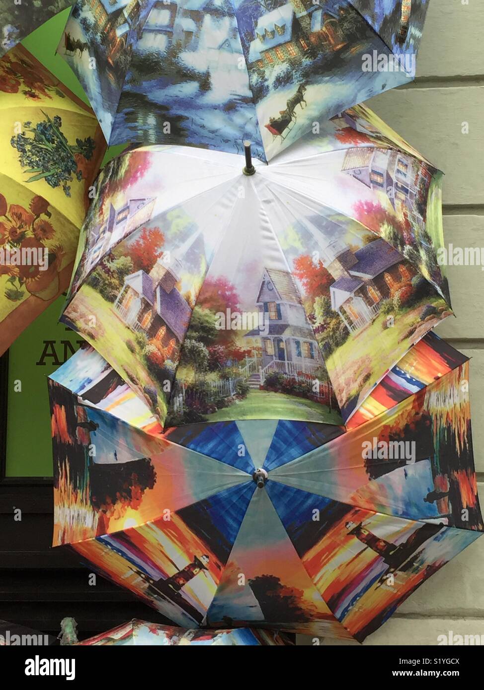 Colourful open umbrellas on display Stock Photo - Alamy